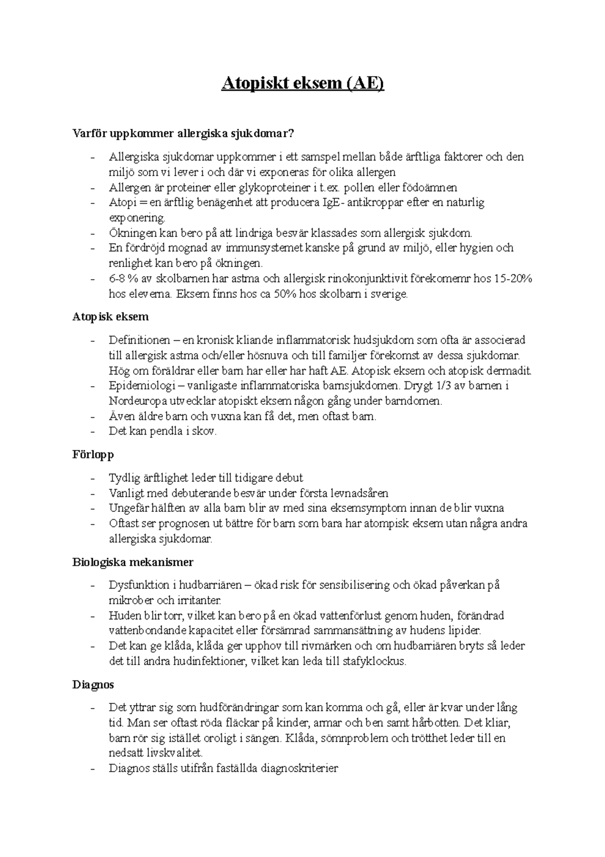 Föreläsning - Atopiskt eksem - Atopiskt eksem (AE) Varför uppkommer ...