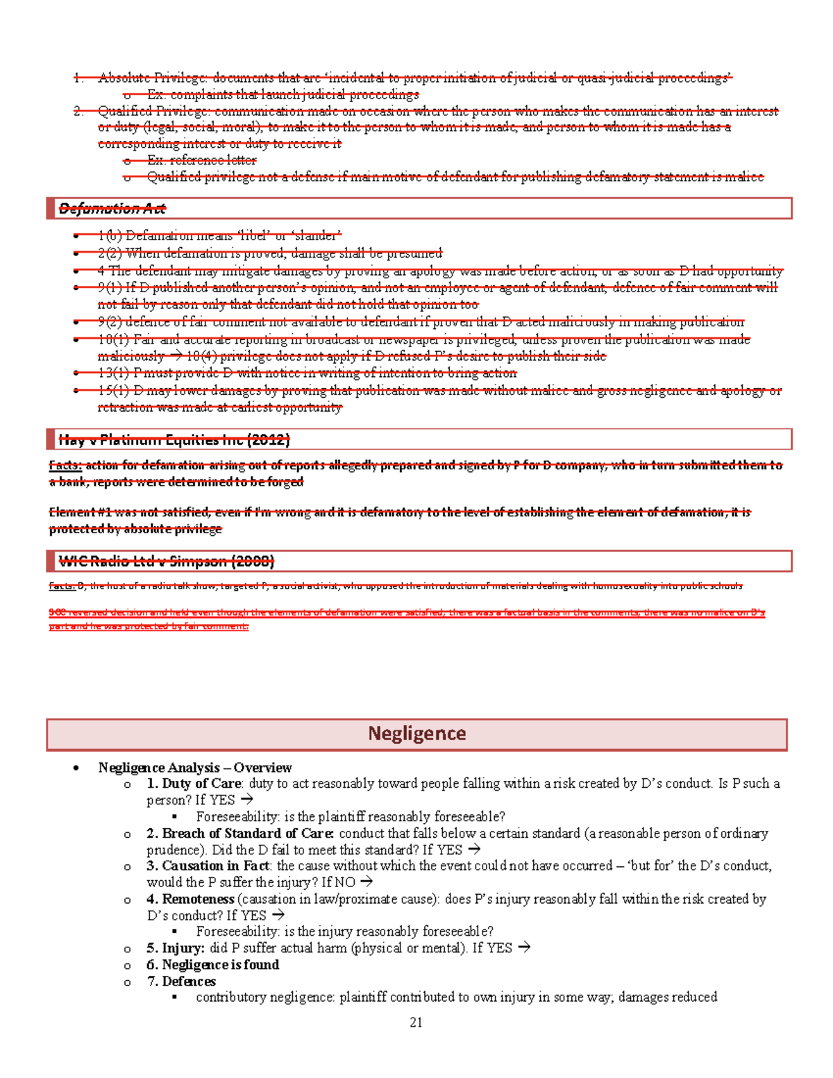 Negligence (final) pack - Absolute Privilege: documents that are ...