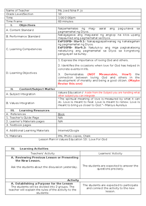 Btled Detailed Lesson PLAN1 - DETAILED LESSON PLAN Number of learners ...