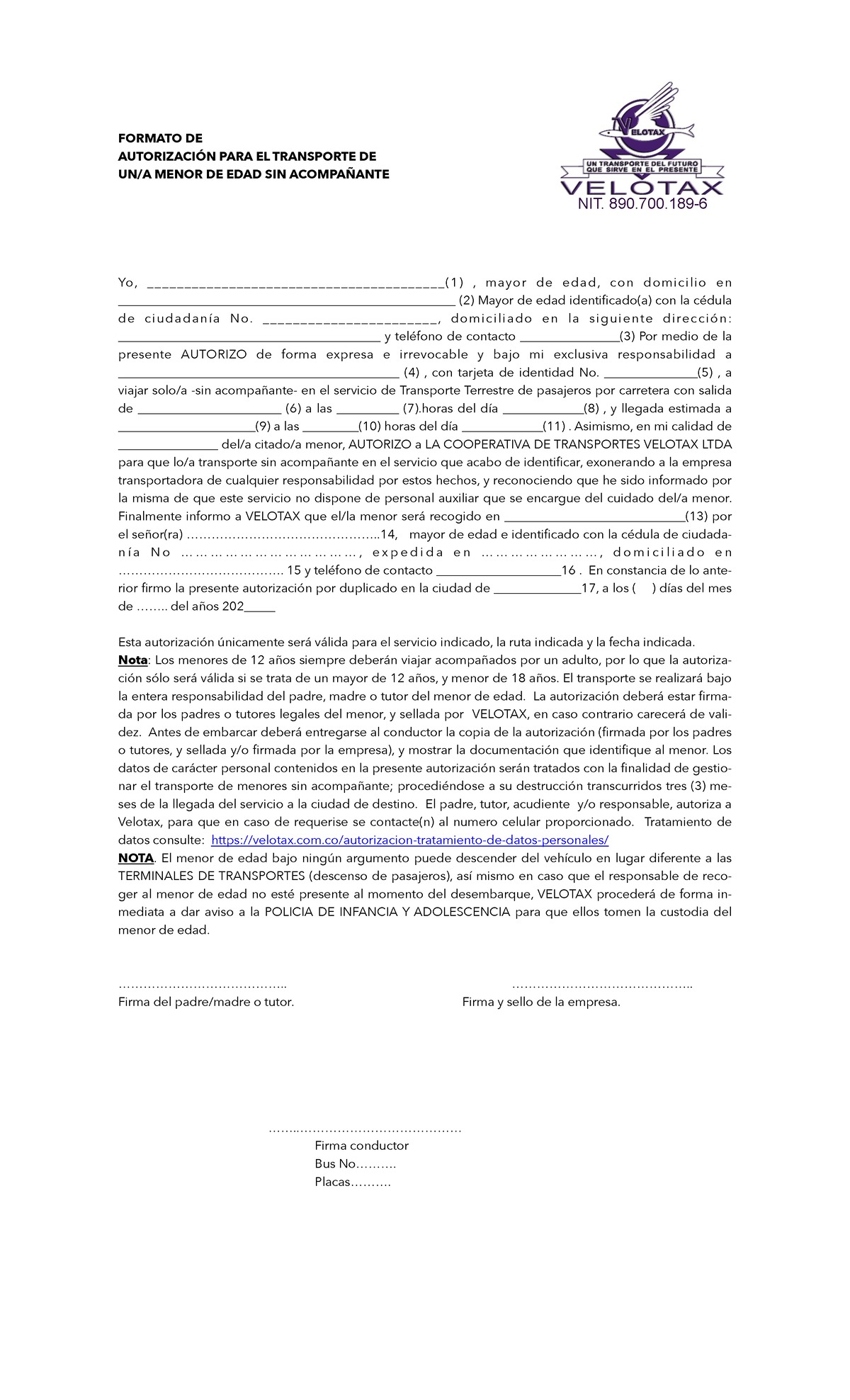 Autorizacion-para-el-transporte-de-un-menor-de-edad - FORMATO DE ...