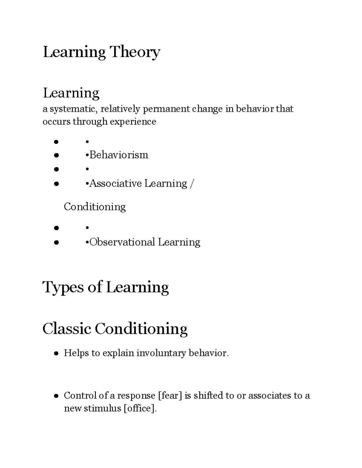 Psych Chapter 6 - Learning Theory Learning a systematic, relatively ...