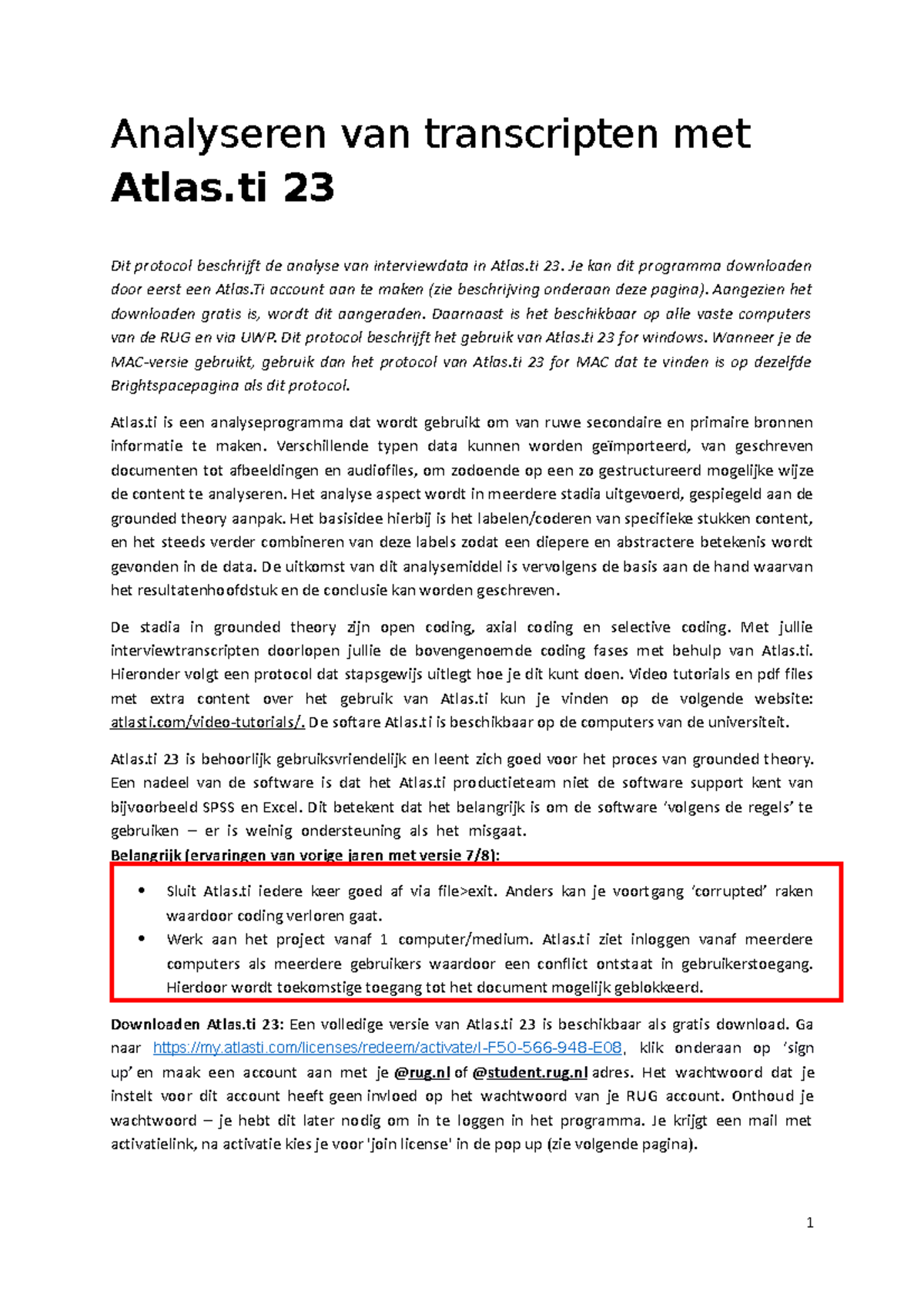 Protocol Atlas.ti 23 2023-2024 (for Windows) - Analyseren van ...