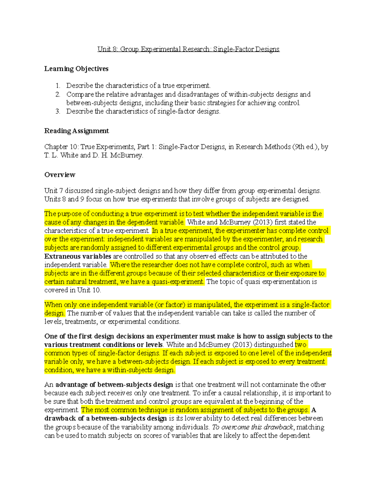 Unit 8 Group Experimental Research Single-Factor Designs - Compare the ...