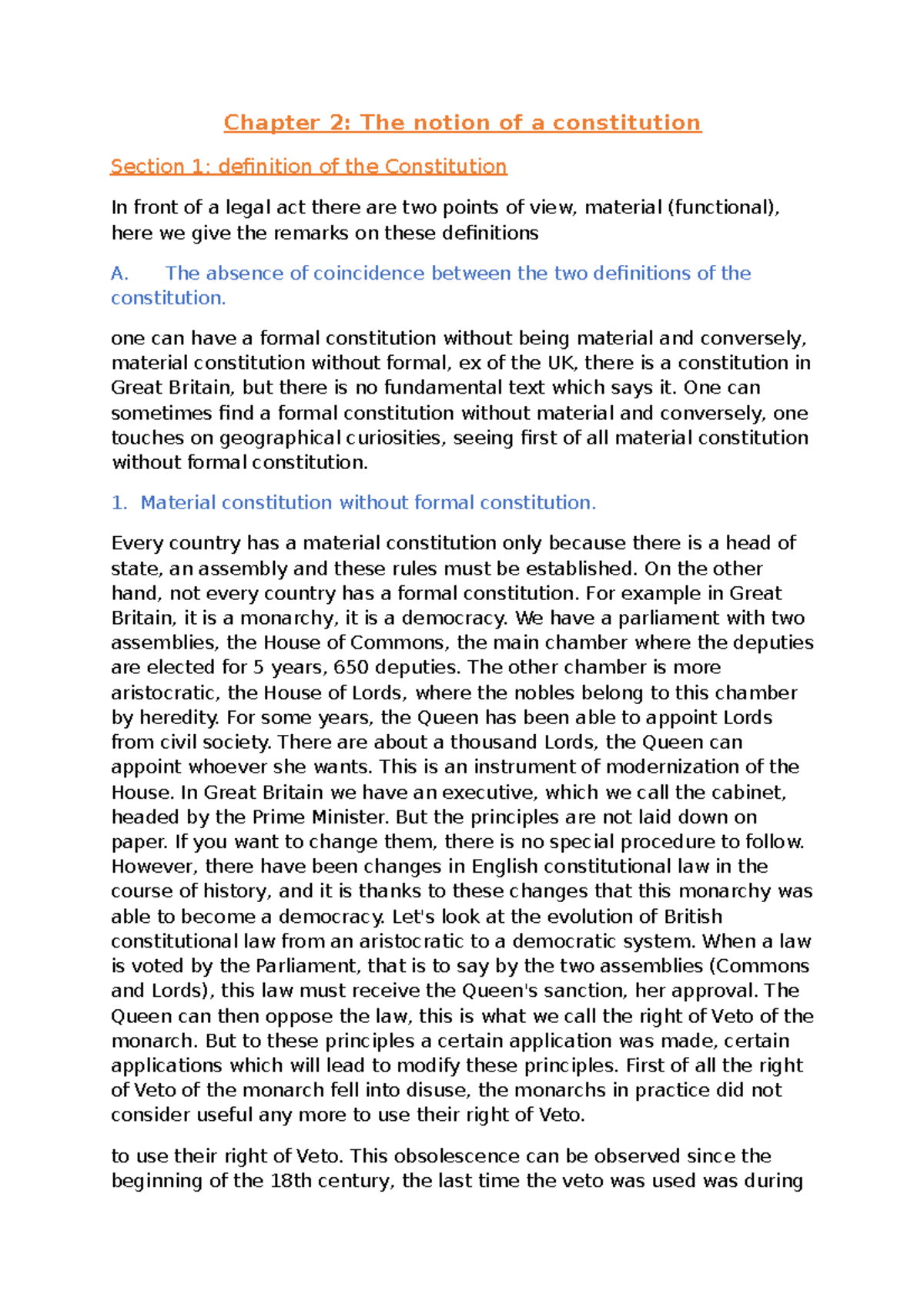 Constitutional Law 2 - Chapter 2: The notion of a constitution Section ...
