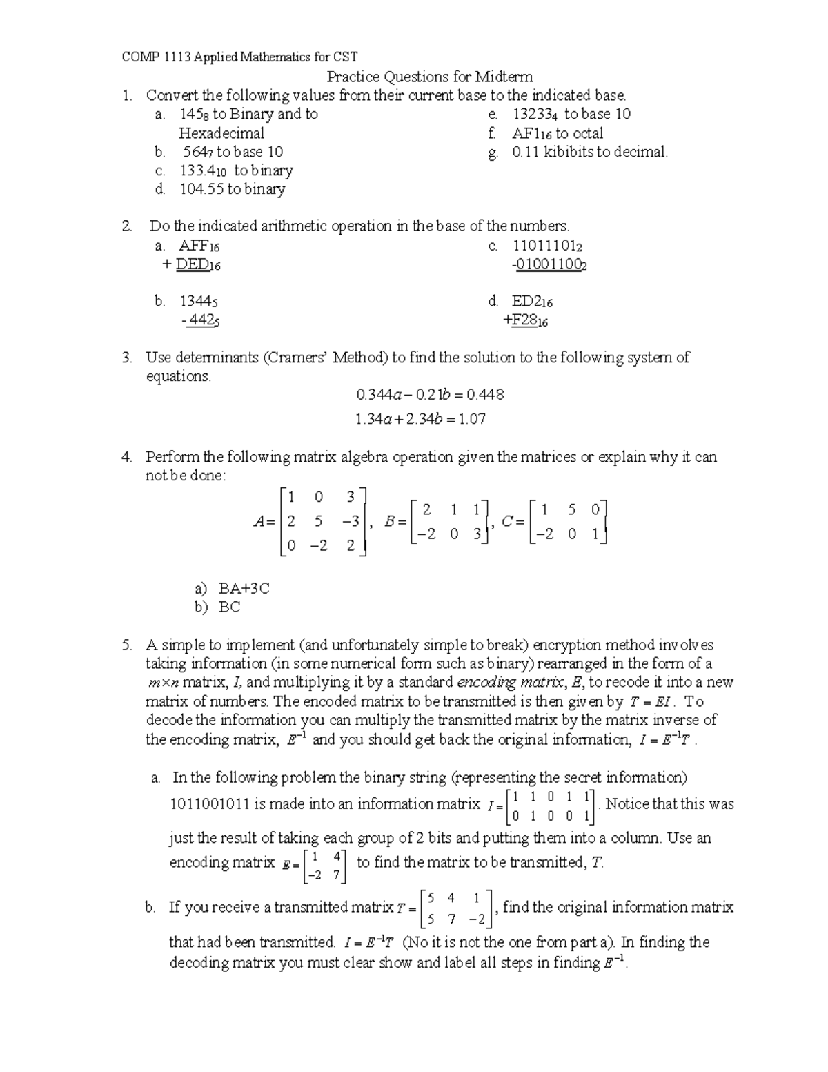 COMP Applied Mathematics for CST Practice Questions - Studocu