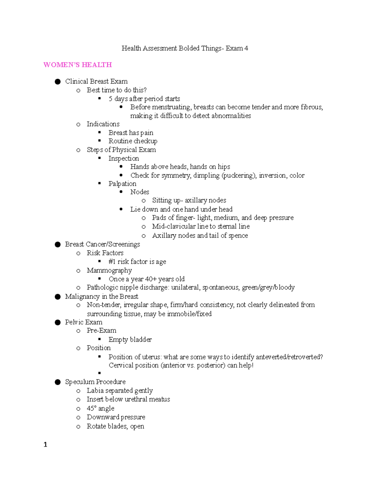 KNOW THIS ISH- HA4 - test prep - Health Assessment Bolded Exam 4 HEALTH ...