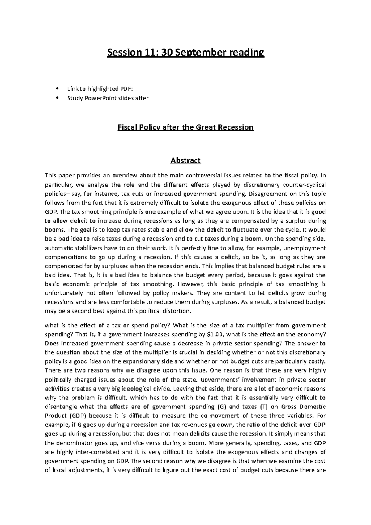 30 September reading - This is for the fiscal policy section - Session ...