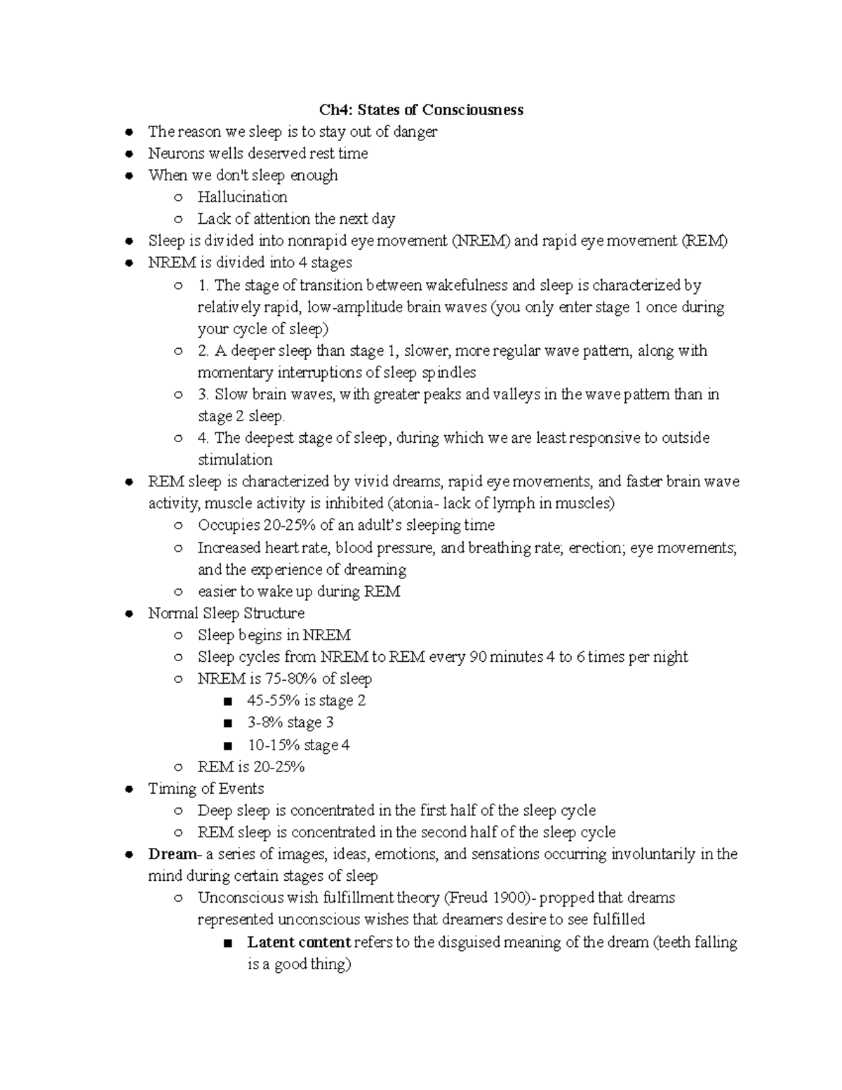 Chapter 4 Notes Psych 101 - Ch4: States of Consciousness The reason we ...
