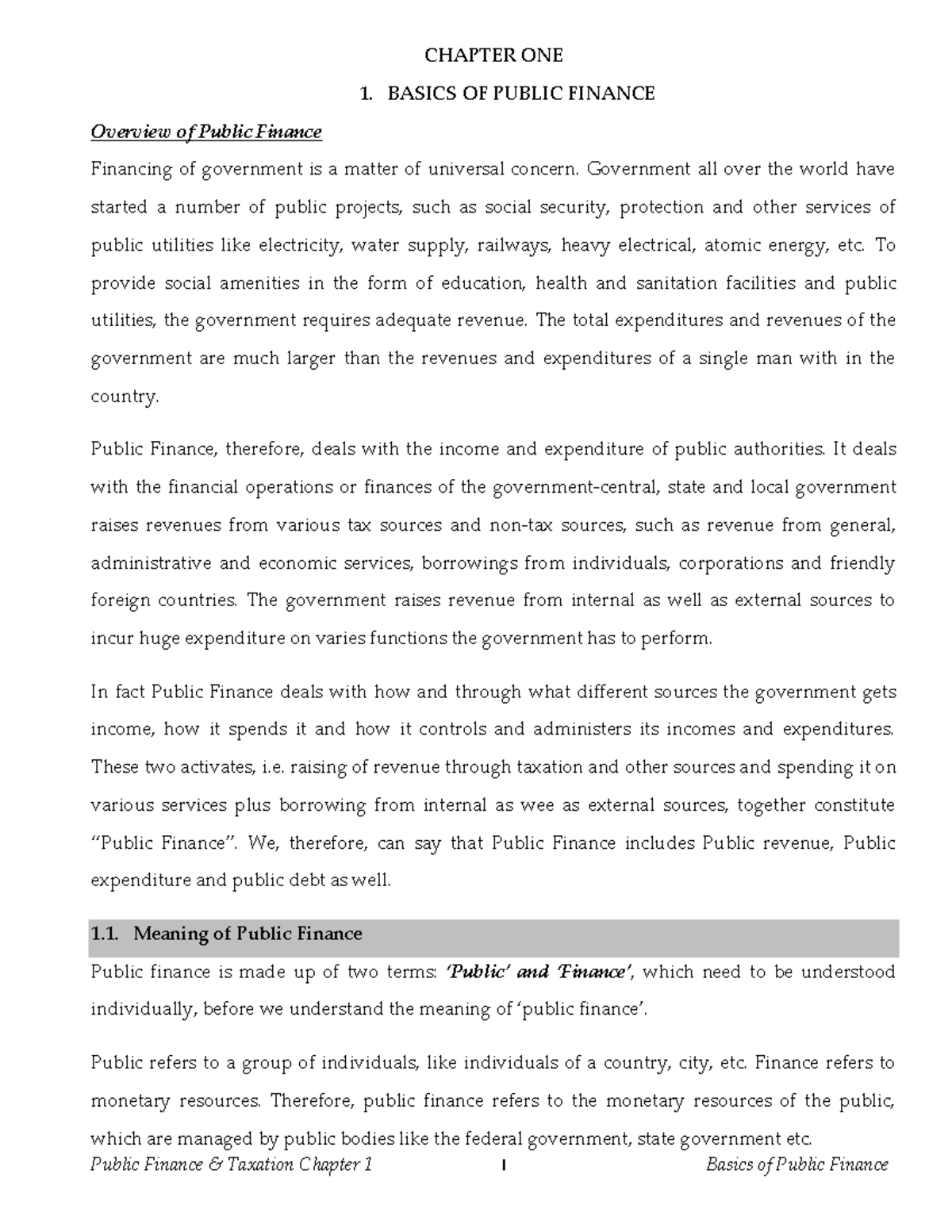401817408 Public FIN CH 1 - CHAPTER ONE 1. BASICS OF PUBLIC FINANCE ...