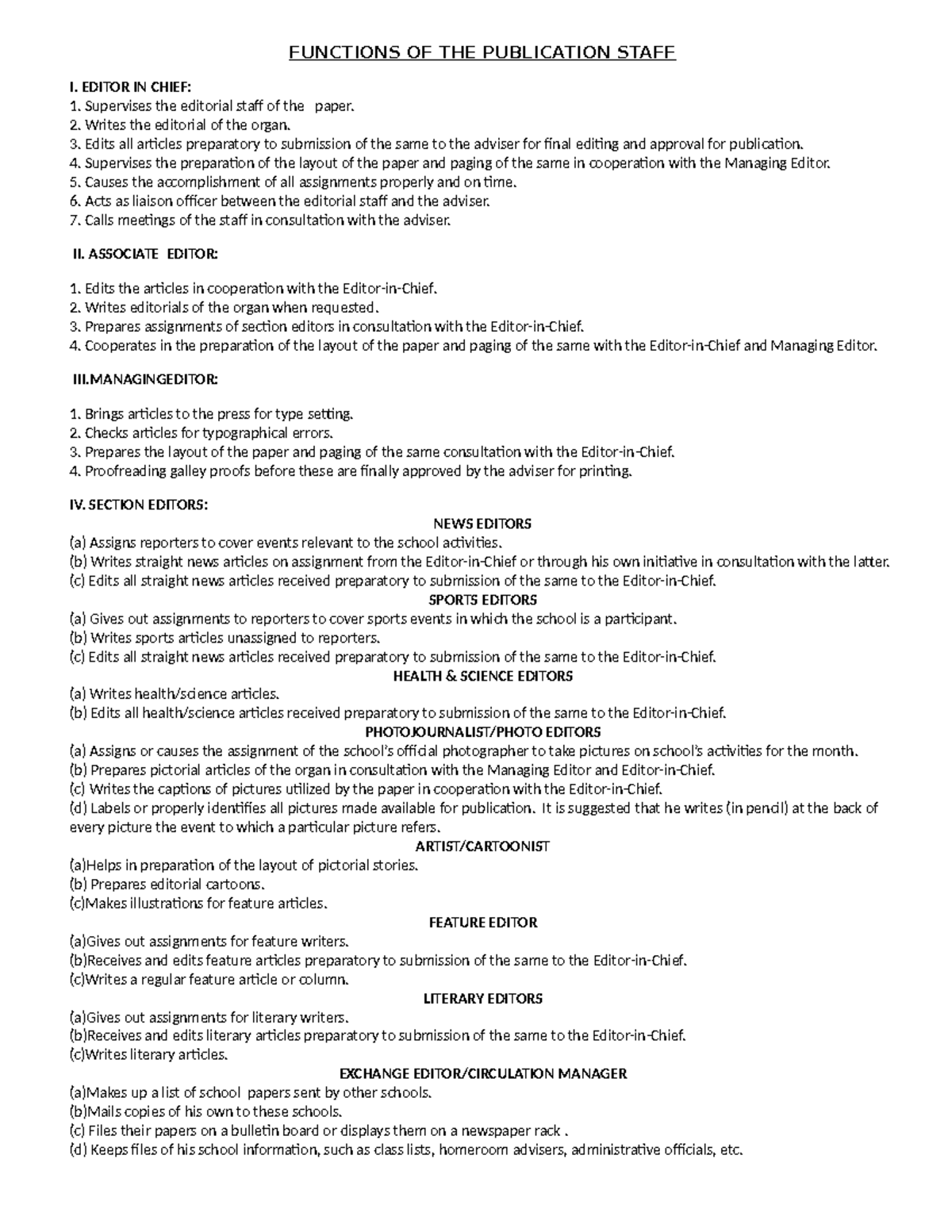 Functions OF THE Publication Staff - FUNCTIONS OF THE PUBLICATION STAFF ...