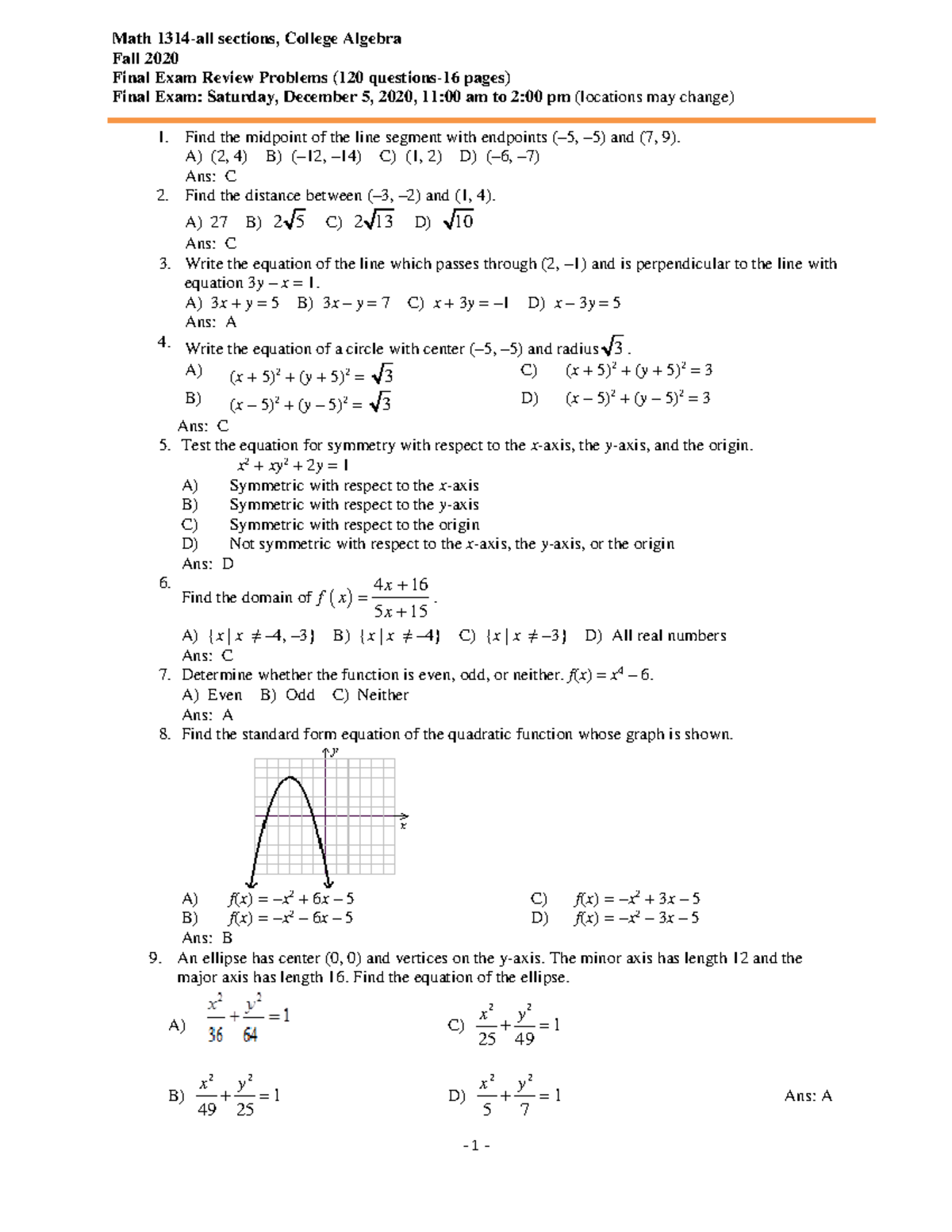 Review Math 1314 Dec 5 2020 Just 16 Pages - Math 1314-all sections ...
