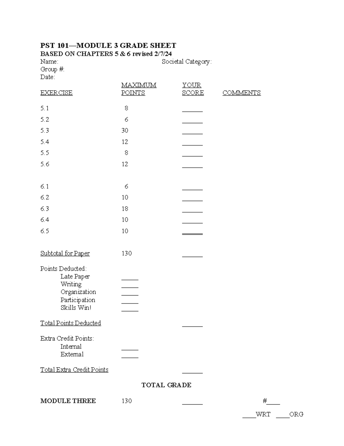 Module 3 Exercises Online - PST 101—MODULE 3 GRADE SHEET BASED ON ...