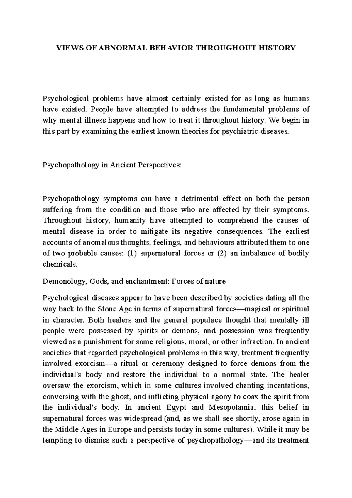 Views OF Abnormal Behavior Throughout History - VIEWS OF ABNORMAL ...