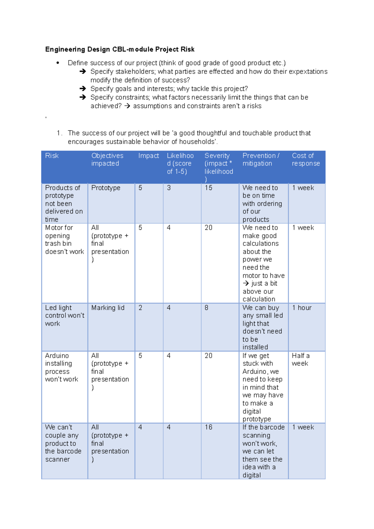 Engineering Design CBL-module - ) Specify stakeholders; what parties ...