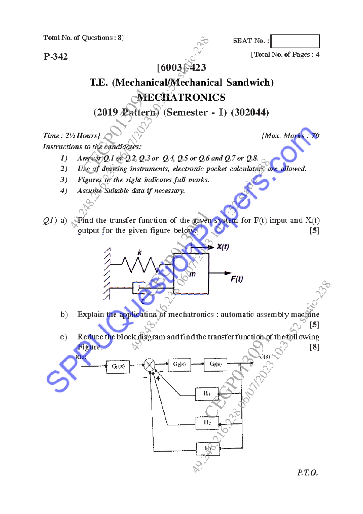 Be mechanical-engineering semester-5 2023 may mechatronics-pattern-2019 - Q1) a) Find the ...