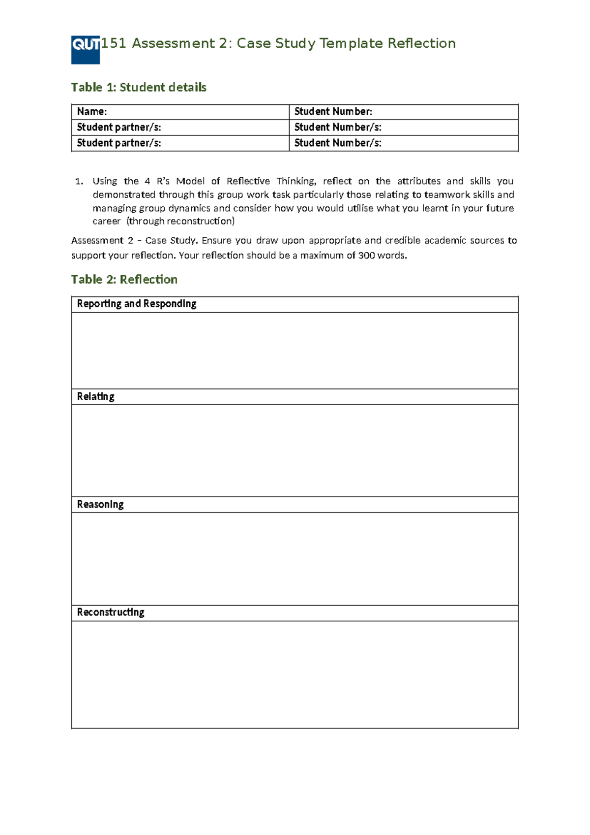 Assessment 2 Individual Reflection Template - XNB151 Assessment 2: Case ...