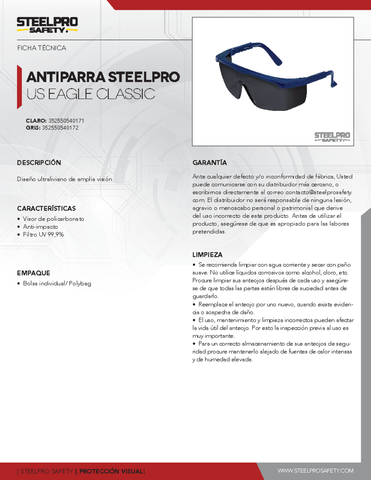 352550540171-FT- Lente US Eagle Classic - ANTIPARRA STEELPRO US EAGLE ...