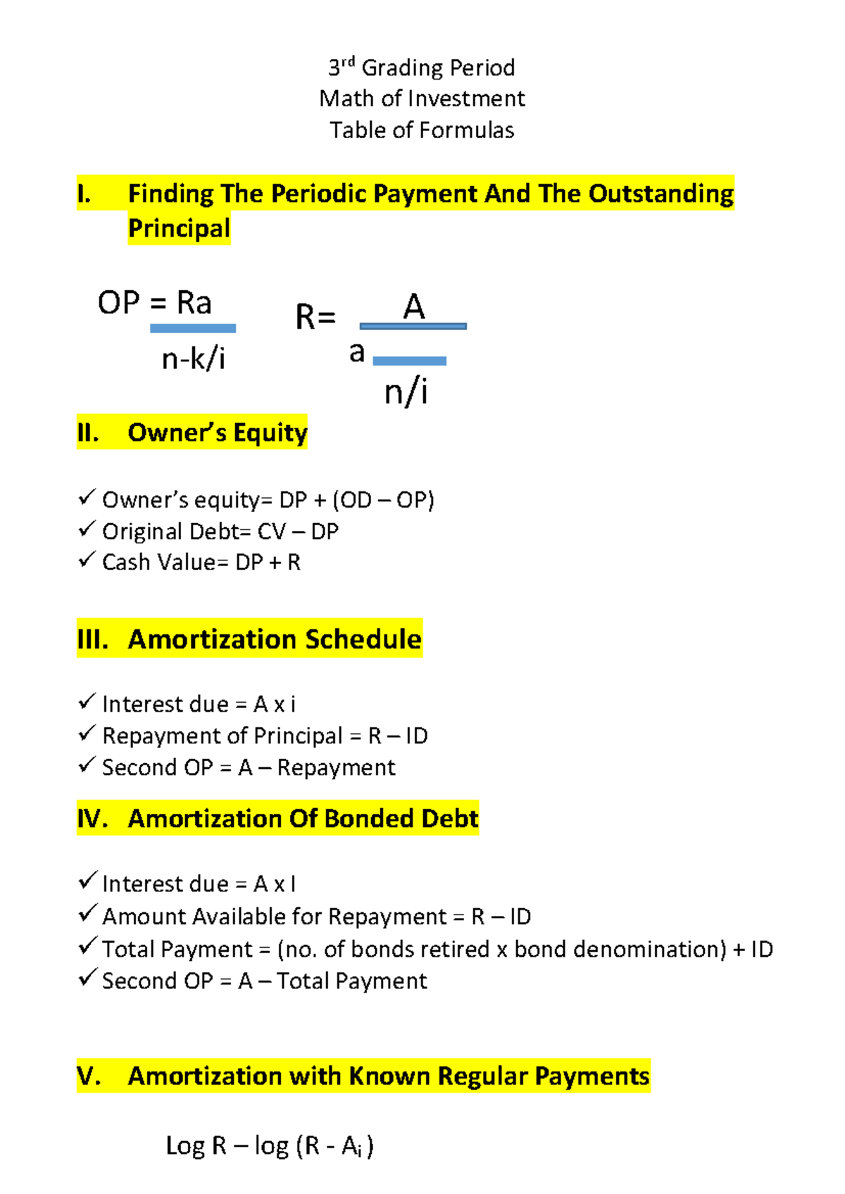 MATH OF Investment Formula - 3 rd Grading Period Math of Investment ...