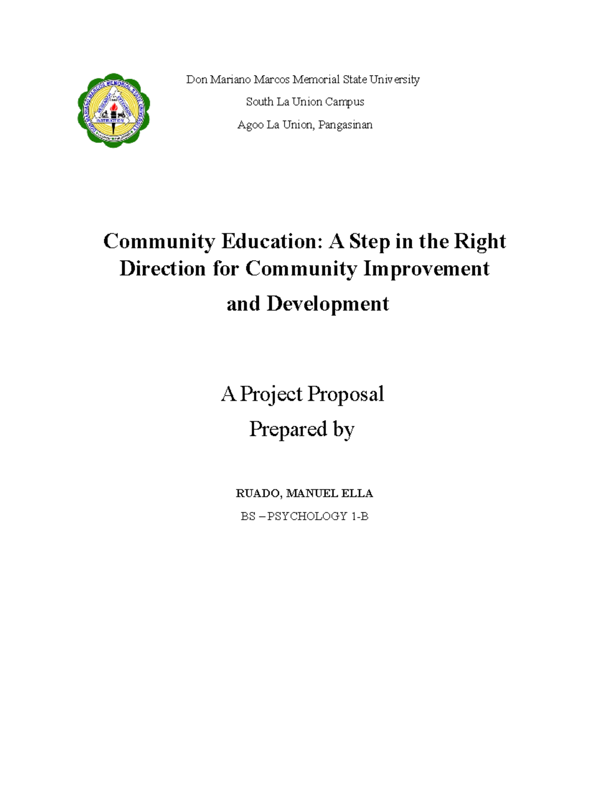 CWTS - Project Proposal - Don Mariano Marcos Memorial State University ...