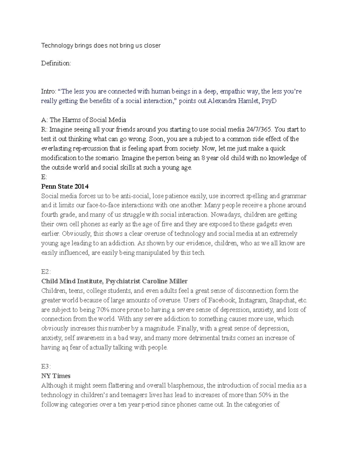 Tech Debate - Assignment - Technology brings does not bring us closer ...