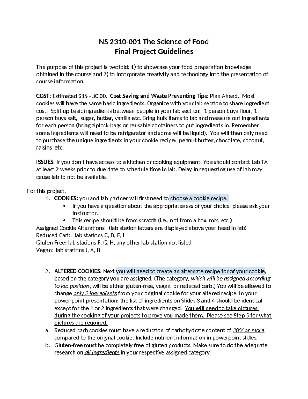Cookie Lab Instructions - Tagged - NS 2310-001 The Science of Food ...