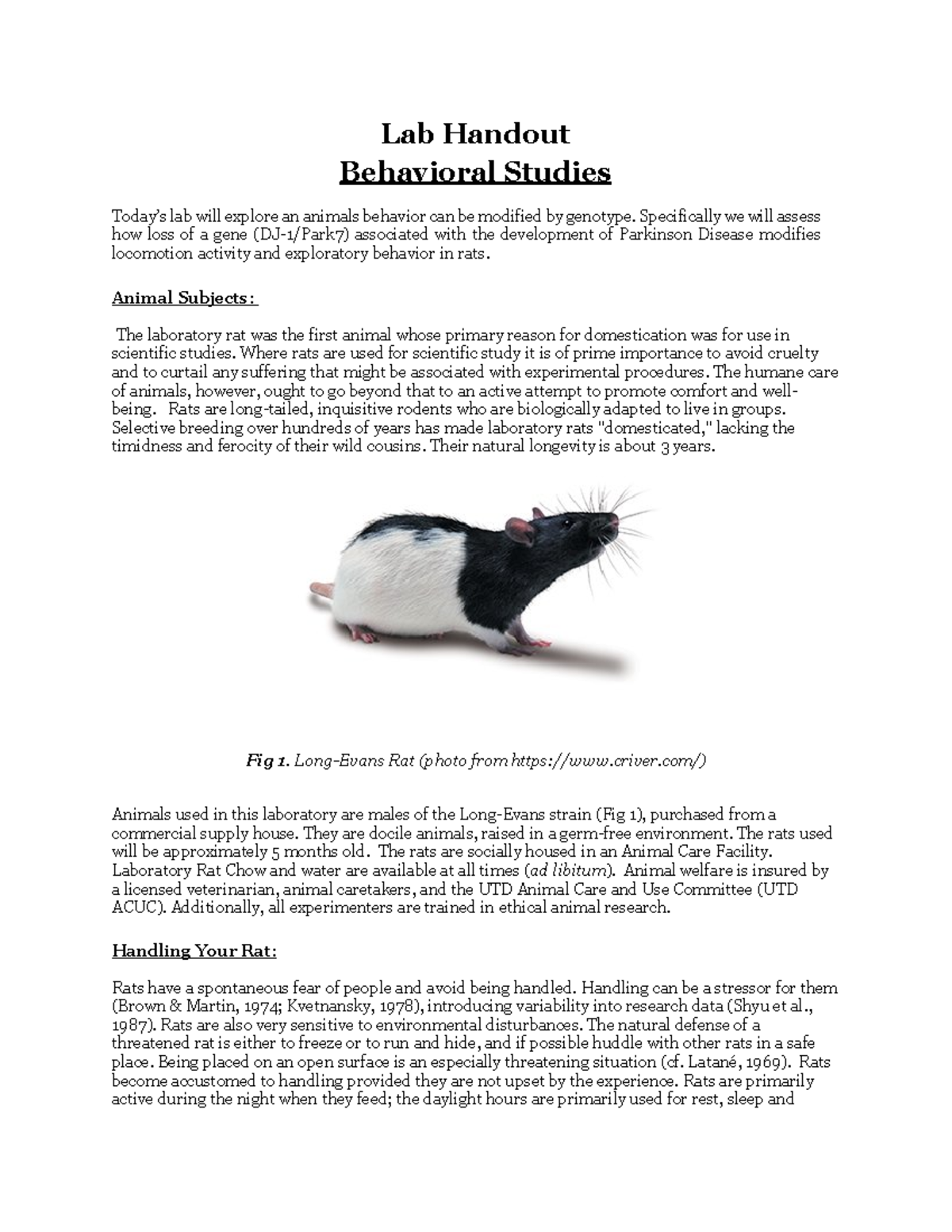 Lab Handout Open-Field (OF)-DJ-1 study - Lab Handout Behavioral Studies ...