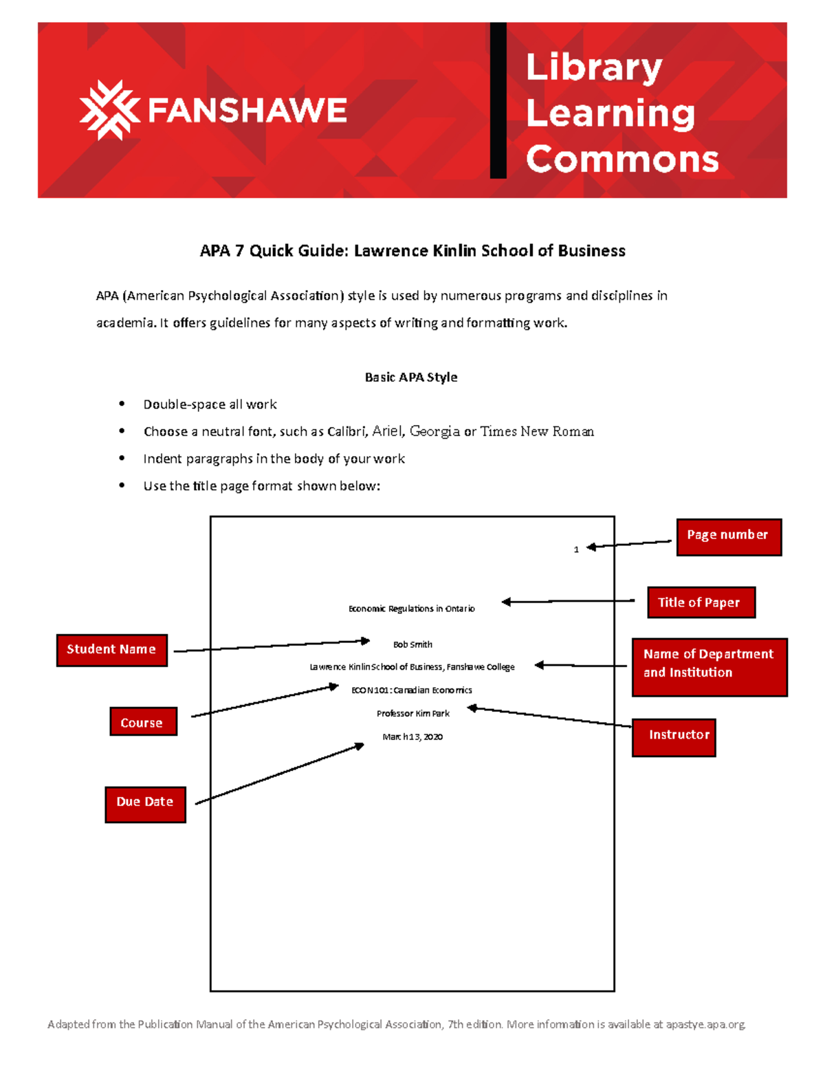 Final LKSB APA Manual - APA 7 Quick Guide: Lawrence Kinlin School of ...