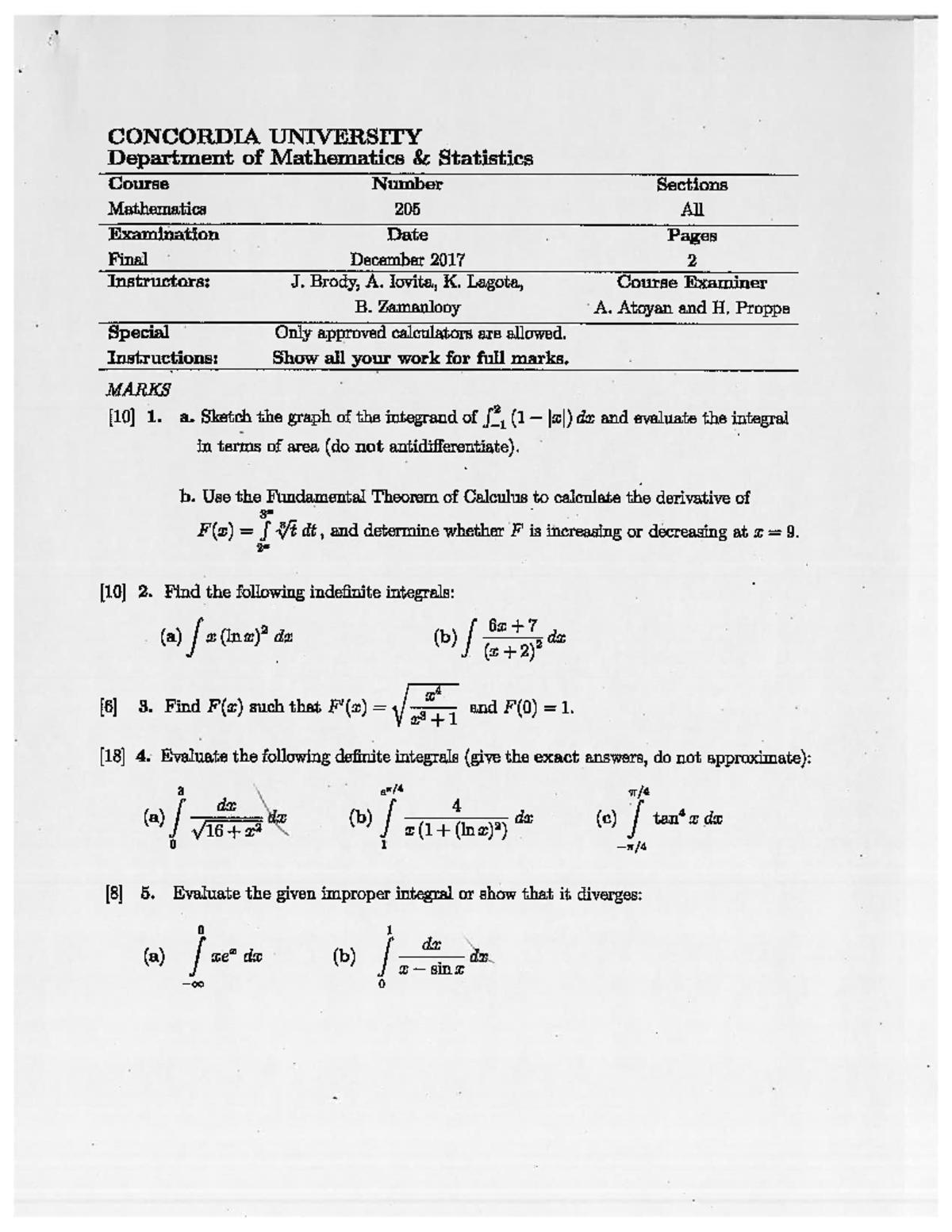MATH205 Final EXAM AND Solutions December 2017 - MATH 205 - Studocu