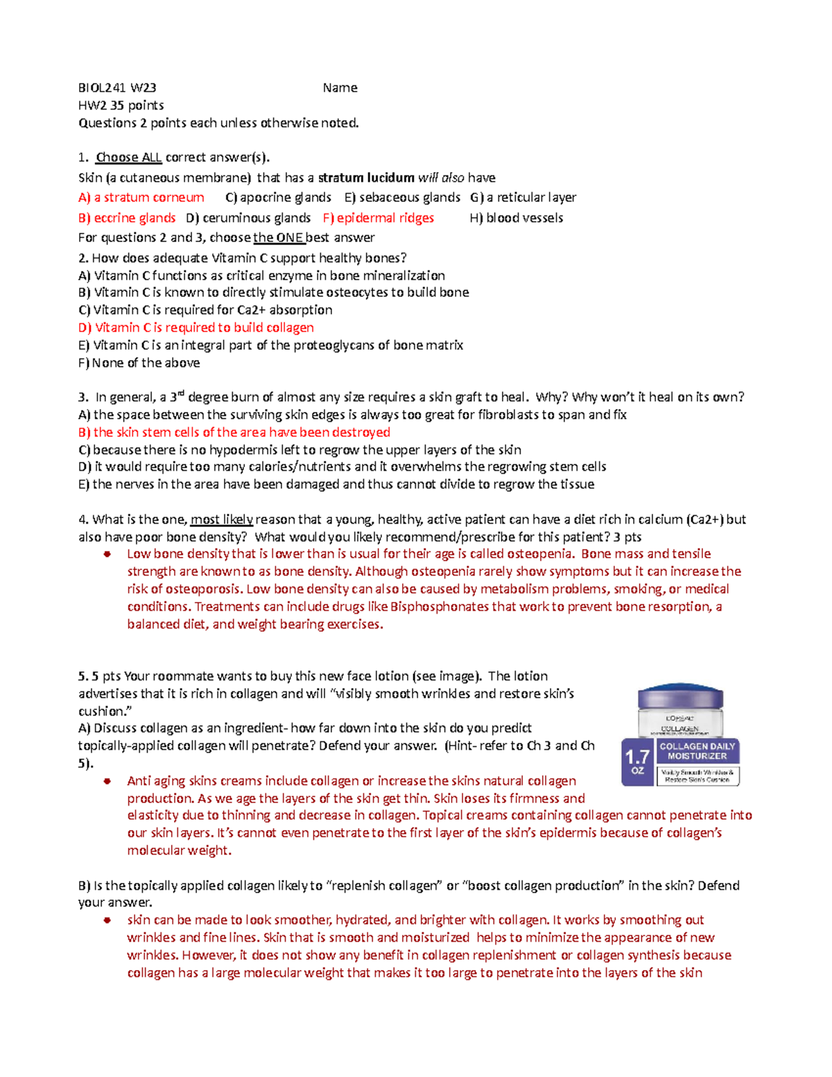 BIOL241 W23 HW2 - Homework#2 covers chapters 5 and 6 about the skin and ...