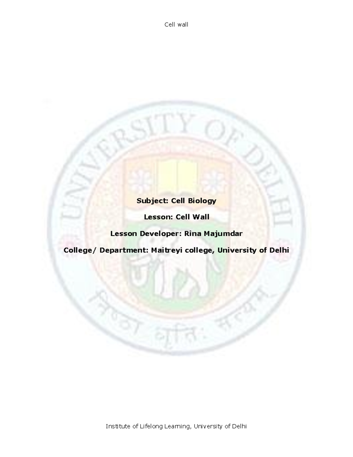 Cell wall - cell wall notes - Subject: Cell Biology Lesson: Cell Wall ...