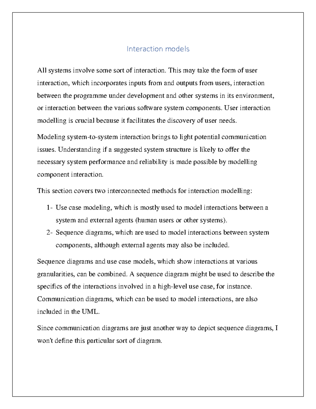 Interaction models - Interaction models All systems involve some sort ...