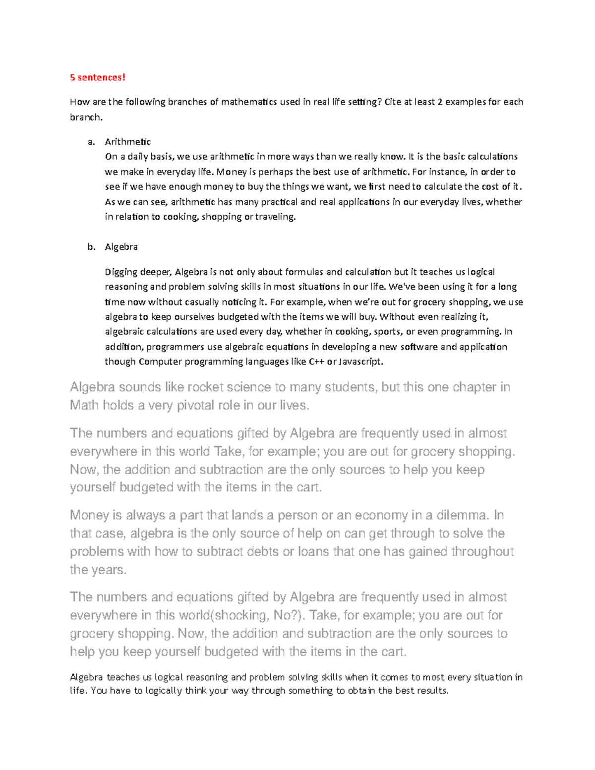 Math - Lecture notes 1 - 5 sentences! How are the following branches of ...