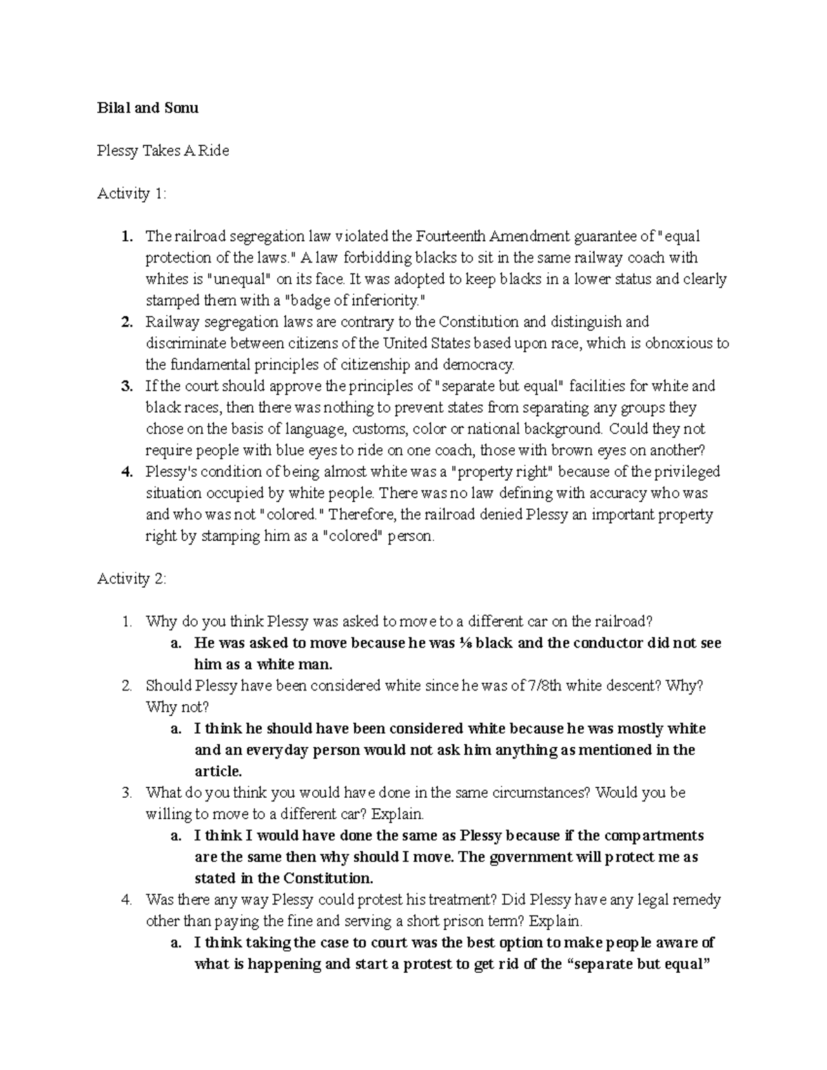 Jim Crow Era Activity - Course work done using the US History textbook ...