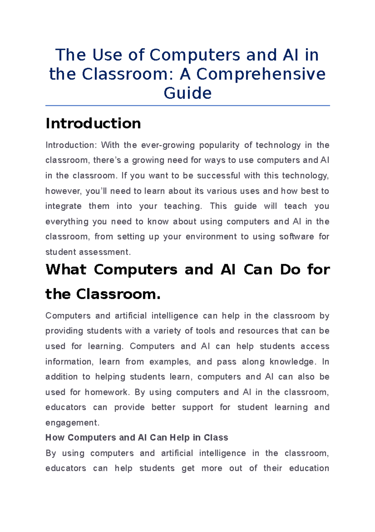 The Use of Computers and AI in the Classroom A Comprehensive Guide ...
