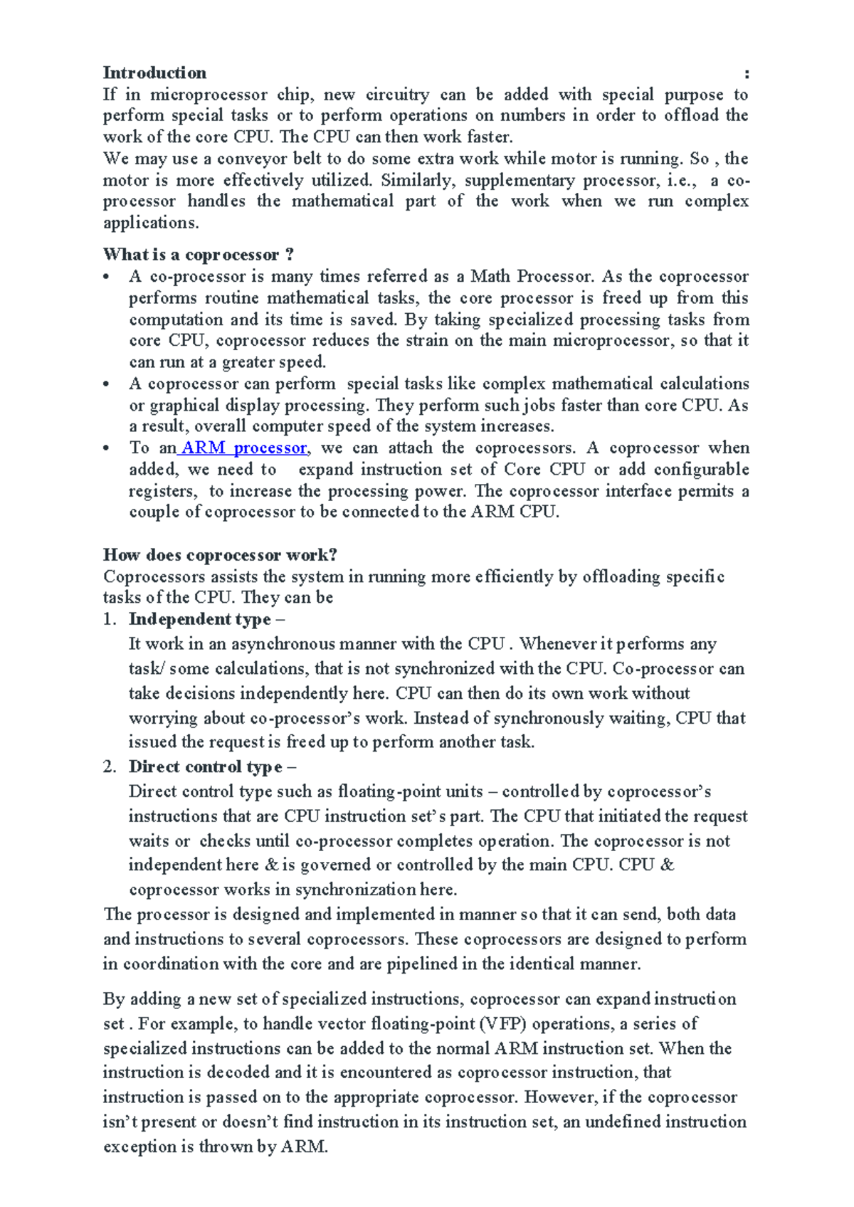 Arithmetic Coprocessor Introduction If In Microprocessor Chip New Circuitry Can Be Added