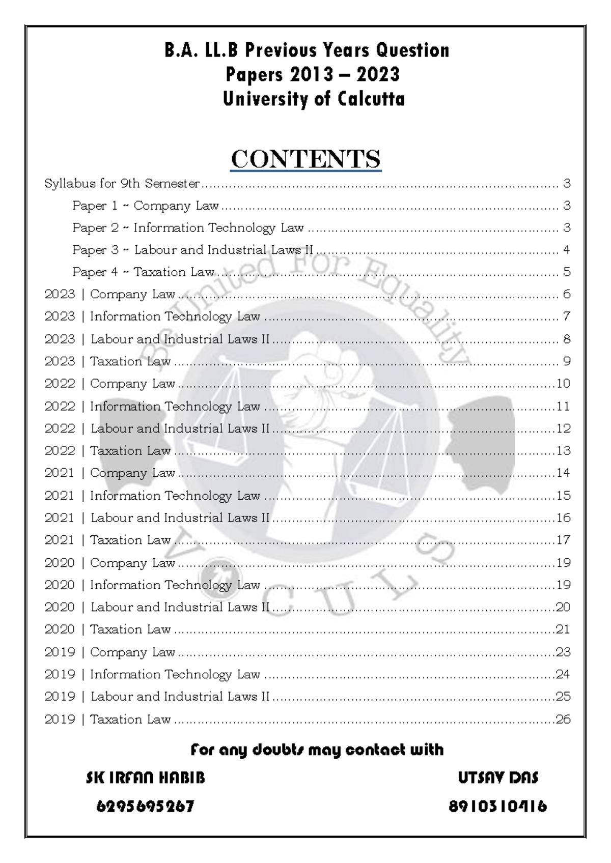 Question Bank,Sem 9 - B. LL Previous Years Question Papers 2013 2023 ...