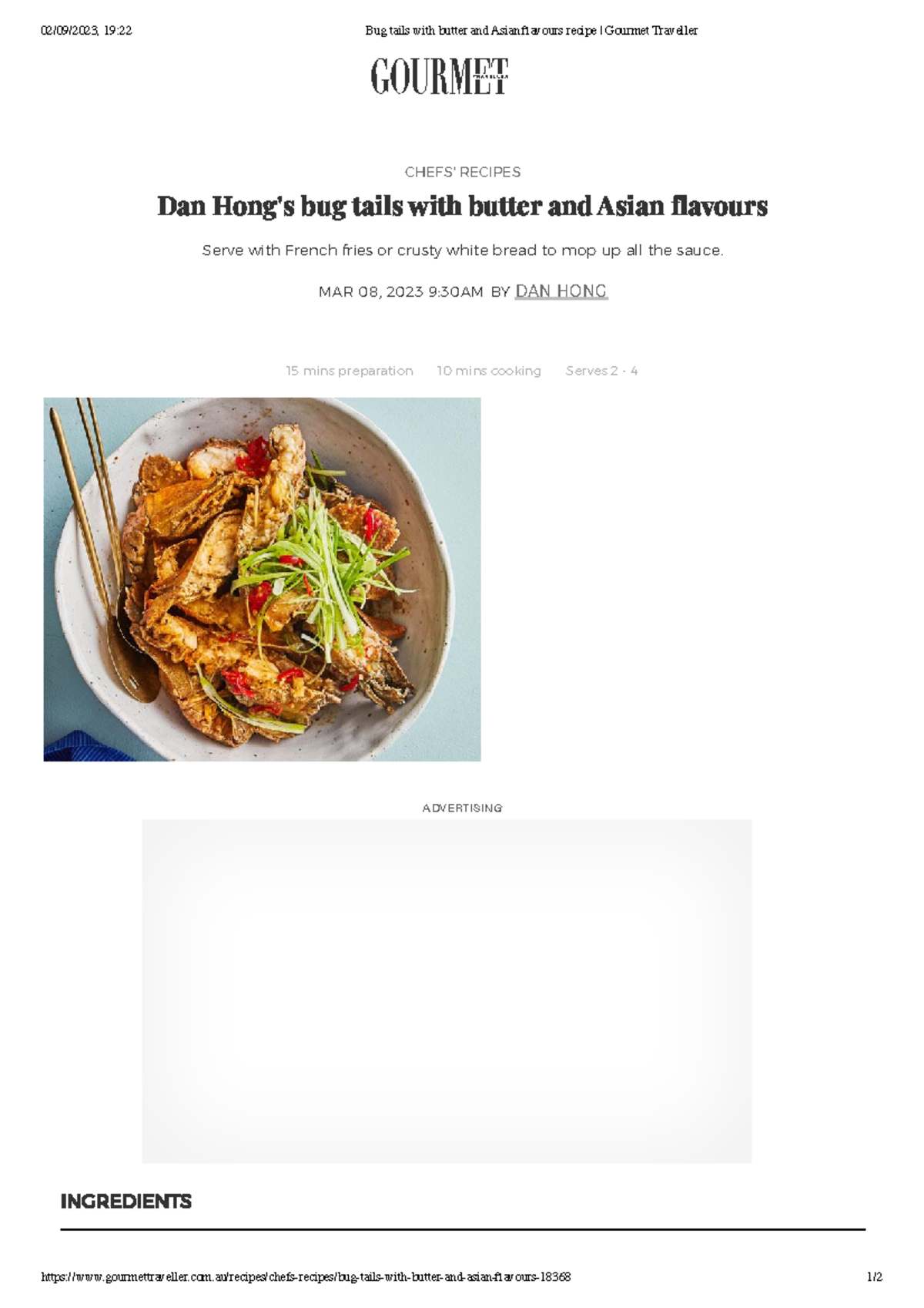 Bug tails with butter and Asian flavours recipe Gourmet Traveller ...