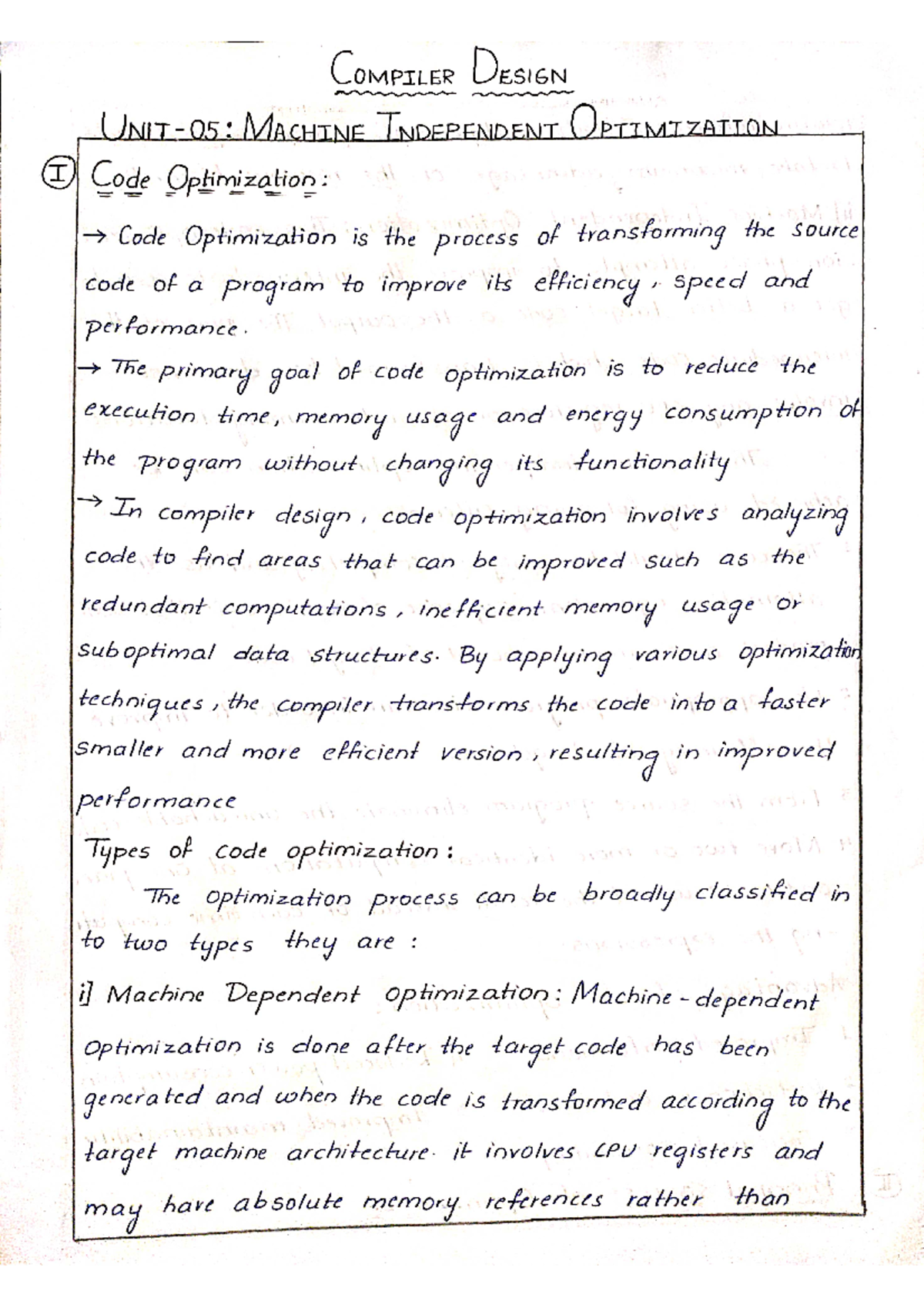 CD unit 5 - hand written notes of compiler design unit 5 - COMPILER ...