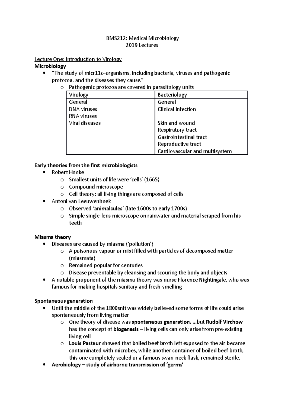 BMS212 Lecture - Notes - BMS212: Medical Microbiology 2019 Lectures ...