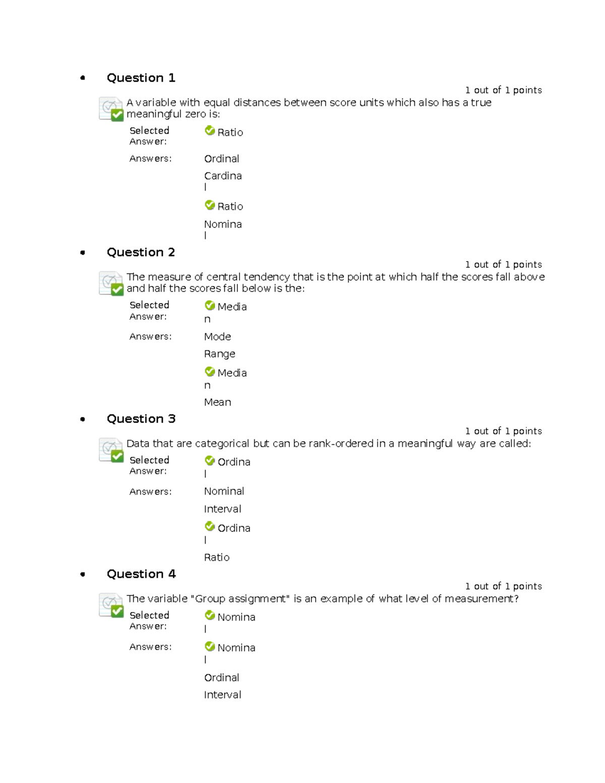 Quiz 1 - study guide - Question 1 1 out of 1 points A variable with ...