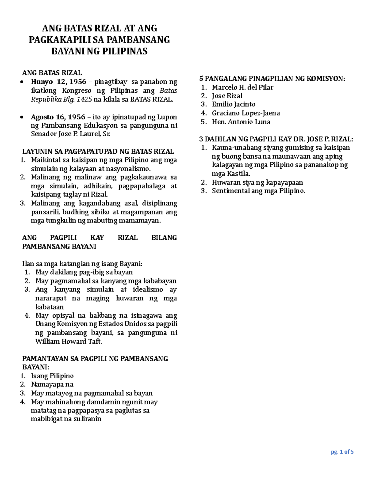 Rizal Kabanata 1 3 - was - ANG BATAS RIZAL AT ANG PAGKAKAPILI SA ...