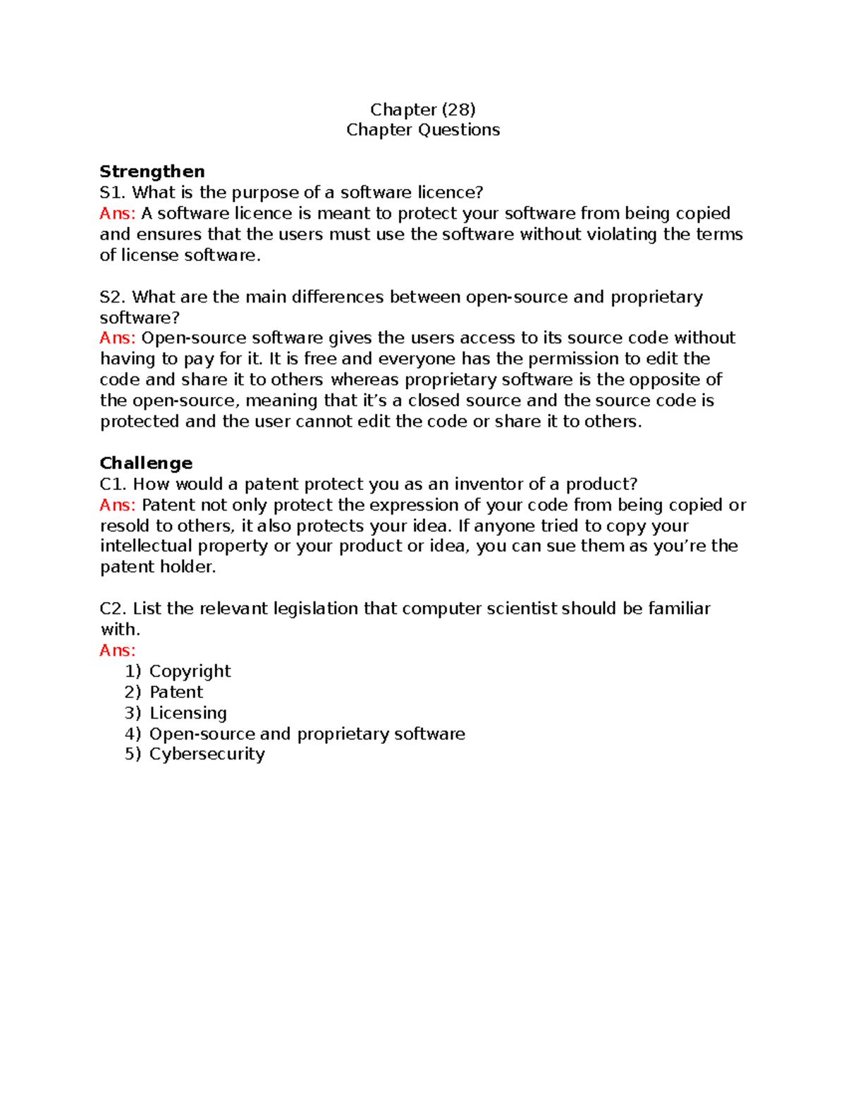 Unit (6) Chpater (28) questions - Chapter (28) Chapter Questions ...