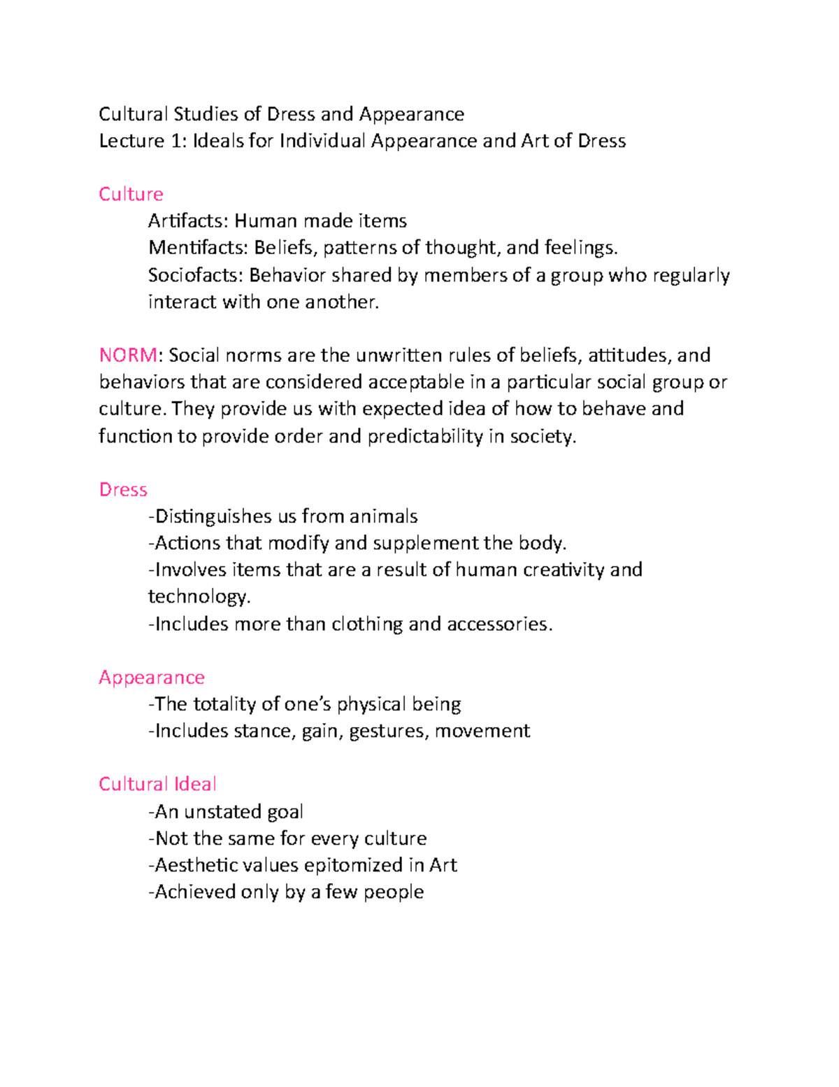 Cultural Studies of Dress and Appearance Notes - Cultural Studies of ...