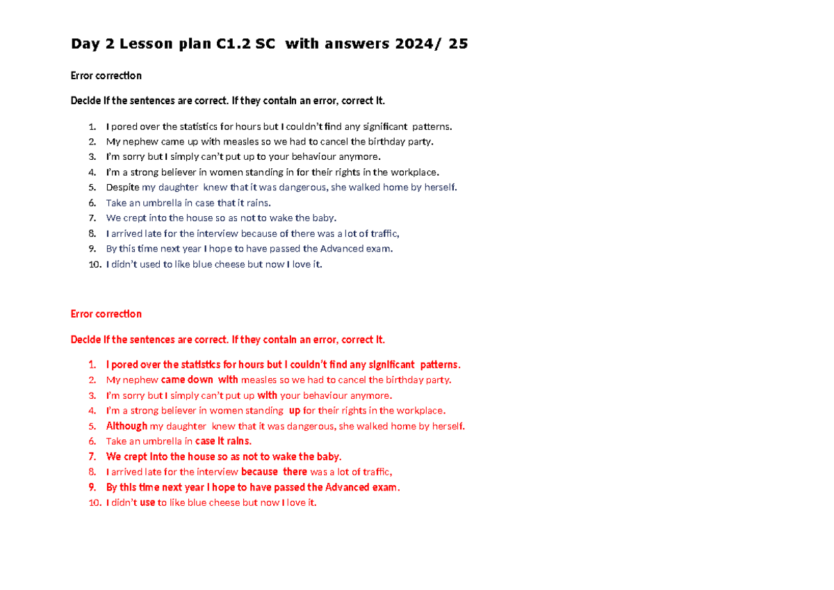 Day 2 Lesson plan C1.2 TCM SC 2024 2025 with answers - Day 2 Lesson ...