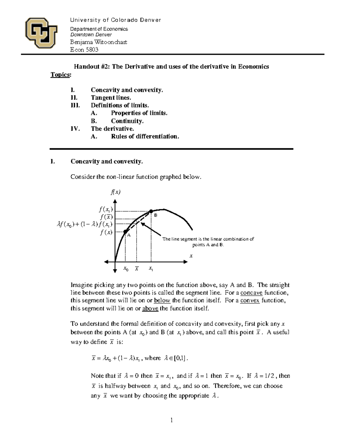 5803handout 2 The Derivative - Handout #2: The Derivative and uses of ...