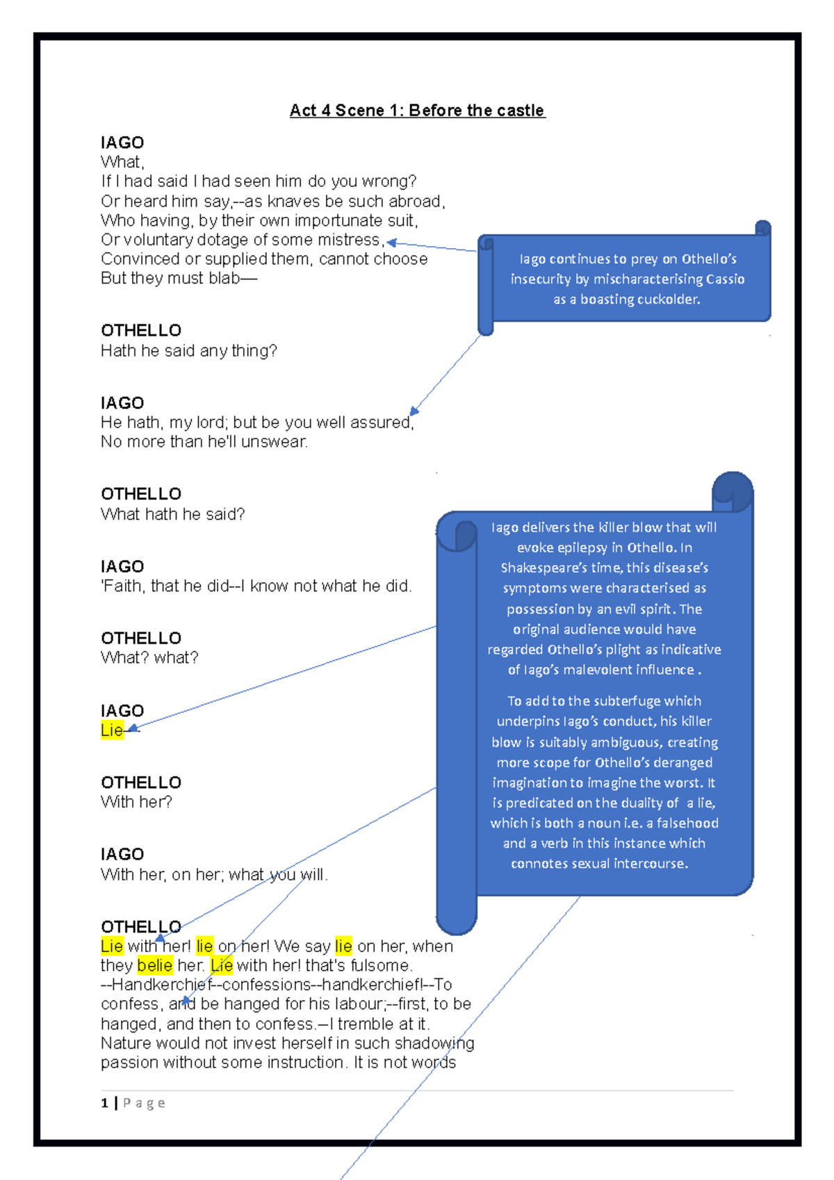 Othello Act 4 - Act 4 Scene 1: Before the castle IAGO What, If I had ...