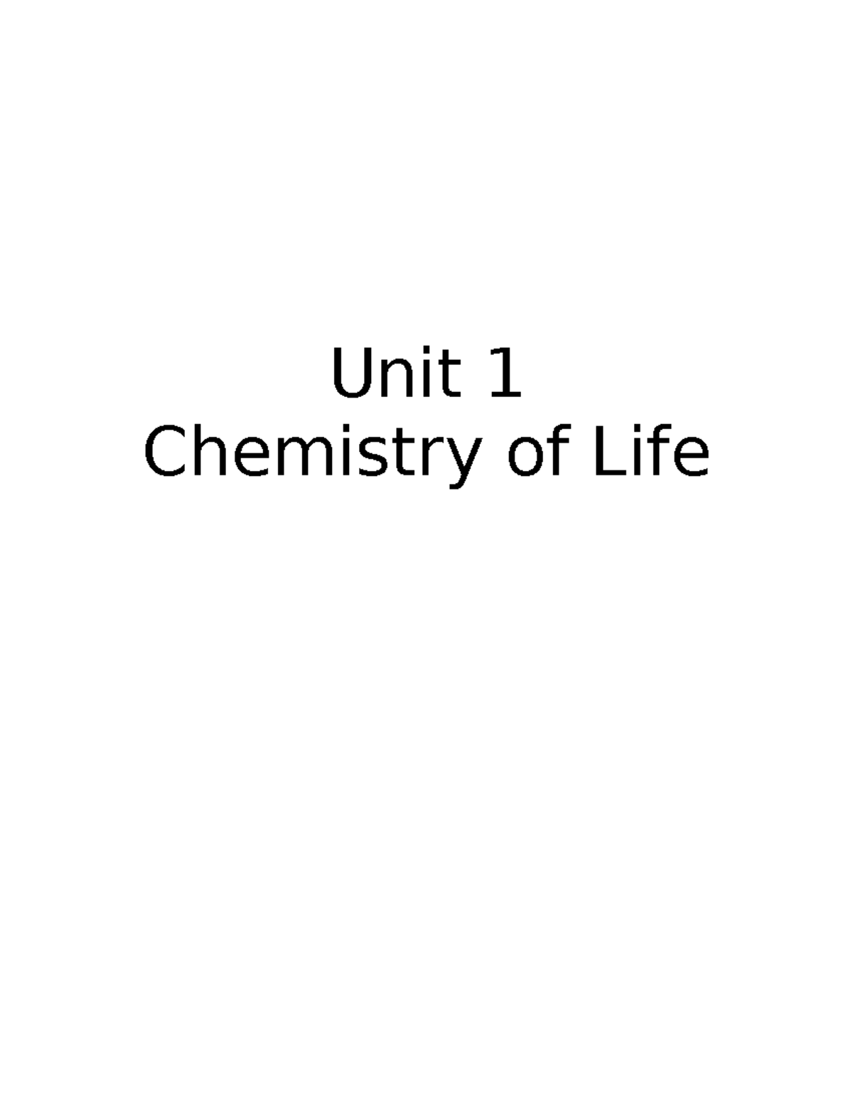 Unit 1 chem of life notes - Unit 1 Chemistry of Life Structure of Water ...