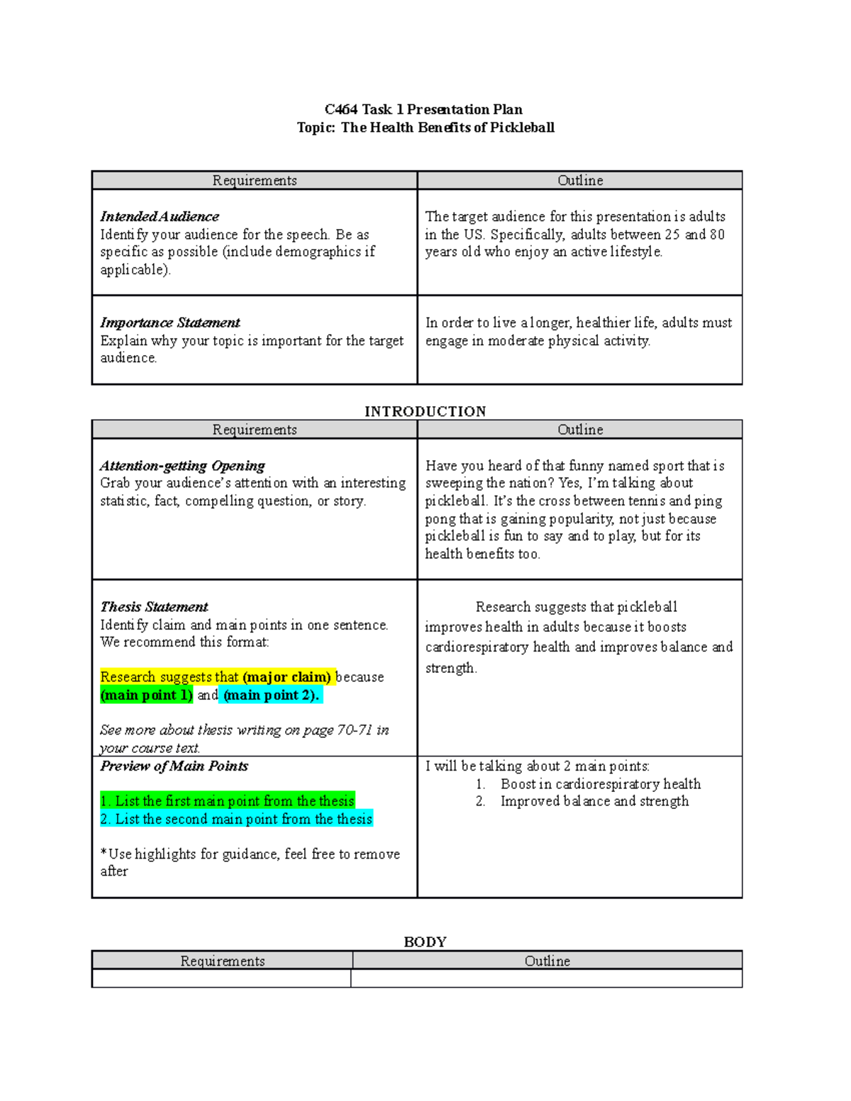 C464 Task 1 Template - C464 Task 1 Presentation Plan Topic: The Health ...