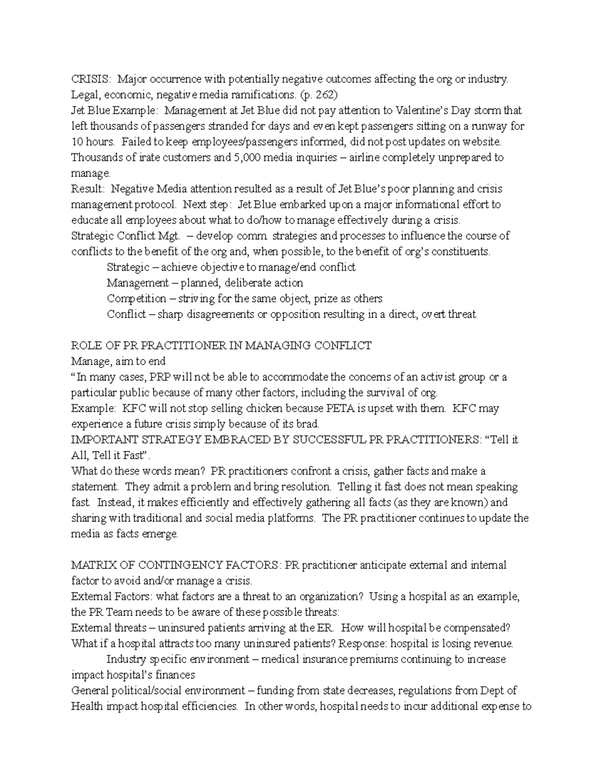 PRS340 Crisis Communication Notes - CRISIS: Major occurrence with ...