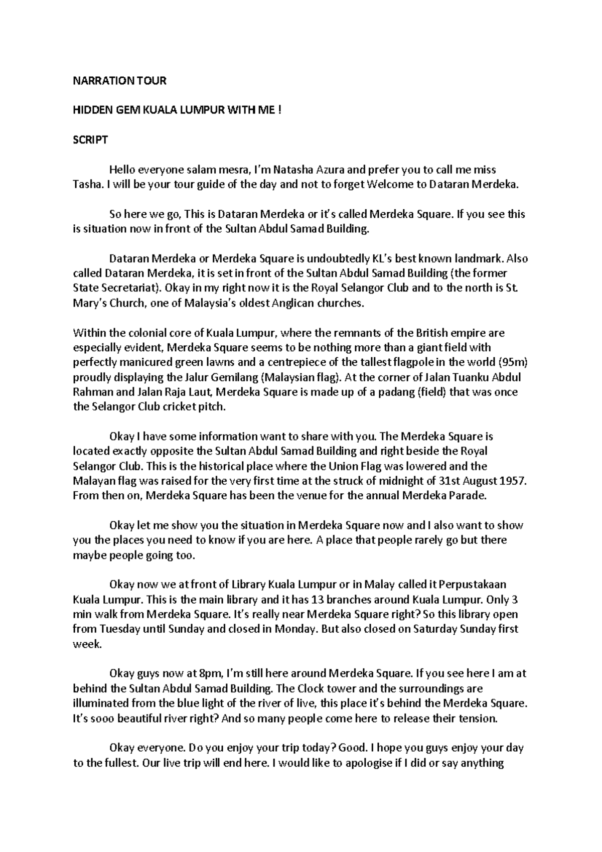 Narration TOUR Natasha - NAR RATIO N TOUR HID DEN GEM KUALA LUMPUR WITH ...